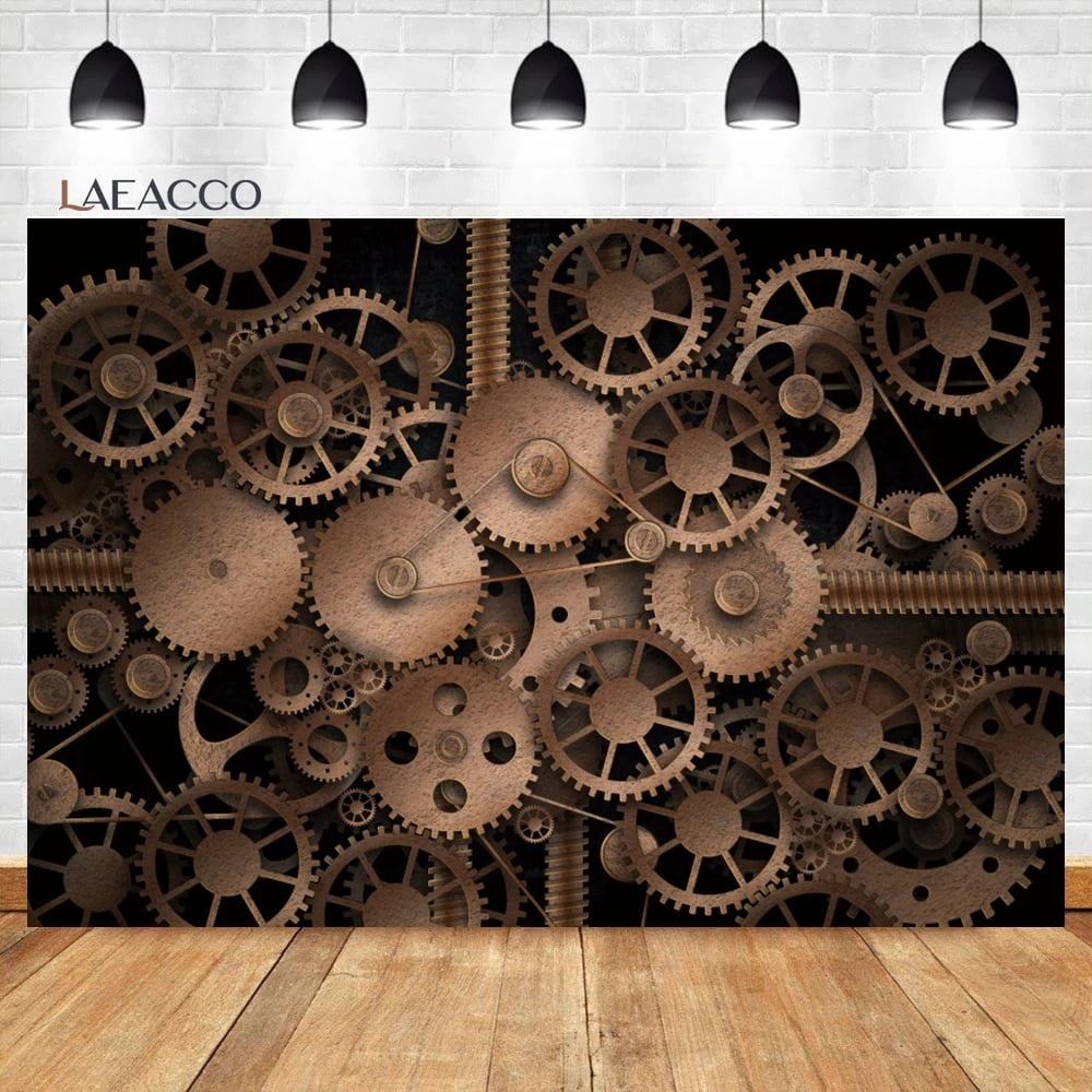 Laeacco Steampunk Machine Clock Gears Retro Style Photography Backdrops ...