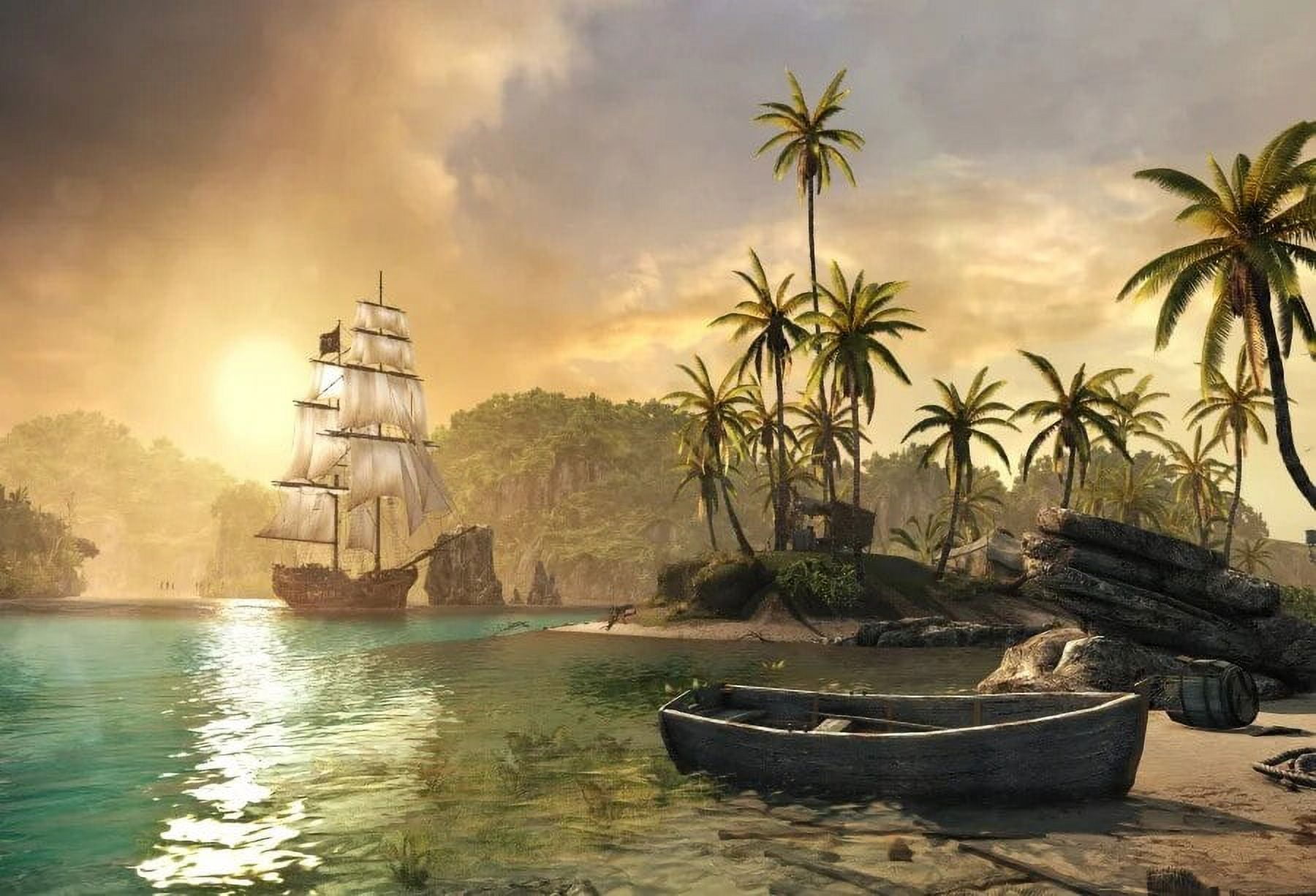 Laeacco Summer Beach Island Pirate Ship Backdrop Ocean Seascape Palm ...