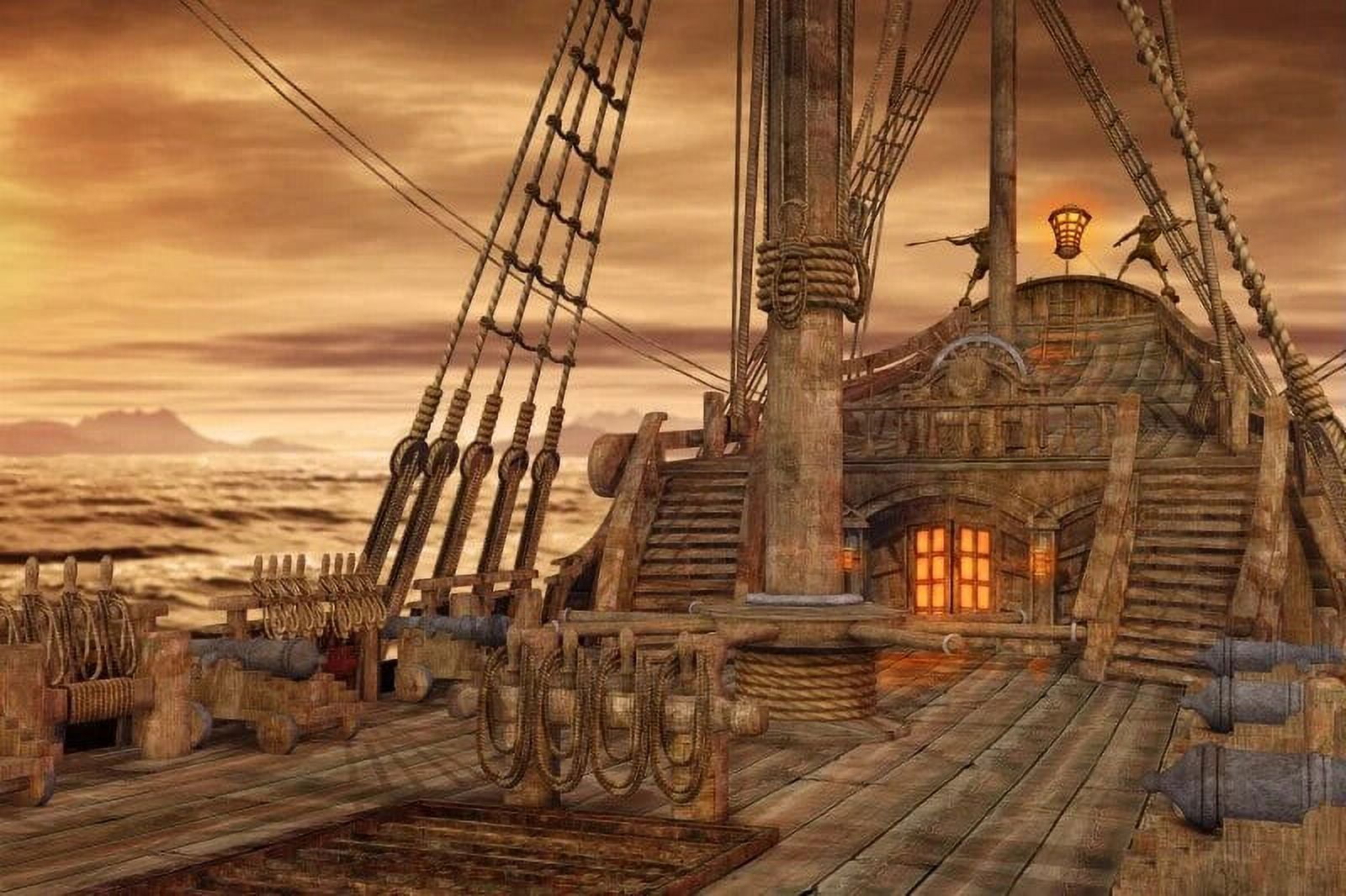 Laeacco Summer Beach Island Pirate Ship Backdrop Ocean Seascape Palm ...