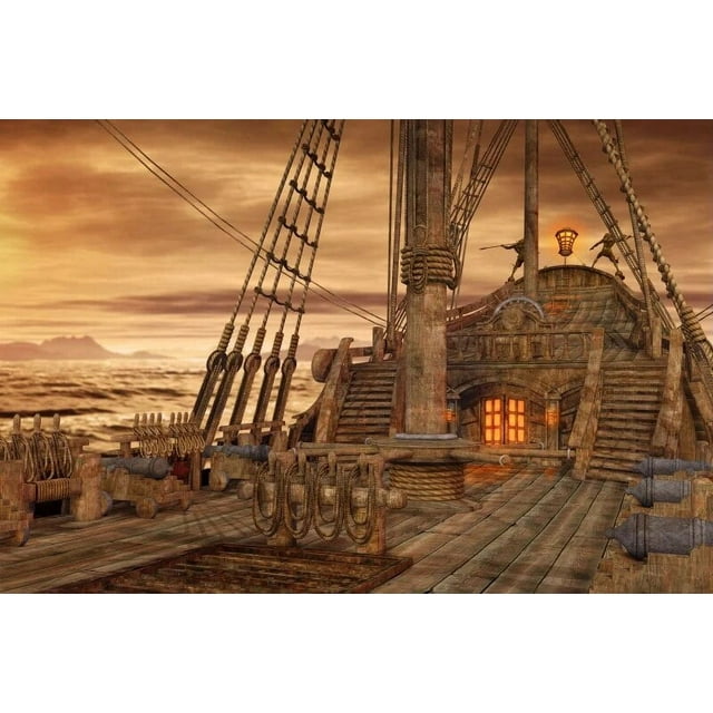 Laeacco Summer Beach Island Pirate Ship Backdrop Ocean Seascape Palm ...