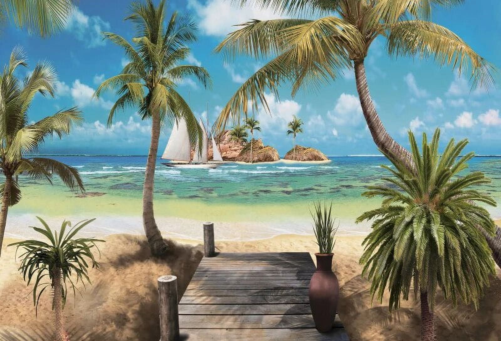 Laeacco Summer Sea Backdrops Sky Clouds Tropical Beach Palms Trees ...