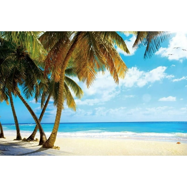 Laeacco Summer Sea Backdrops Sky Clouds Tropical Beach Palms Trees ...