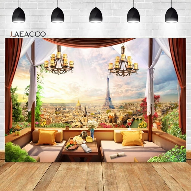 Laeacco Summer Seaside Tropical Beach Balcony View Backdrop Palm Trees ...