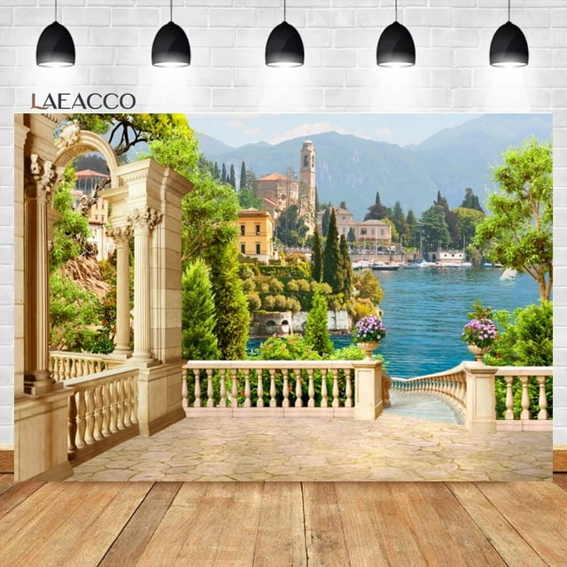 Laeacco Summer Seaside Tropical Beach Balcony View Backdrop Palm Trees ...