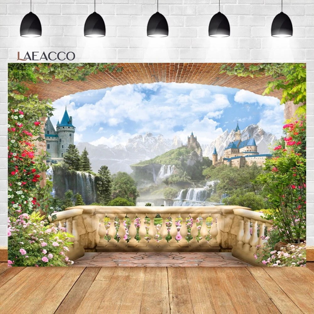 Laeacco Summer Seaside Tropical Beach Balcony View Backdrop Palm Trees ...