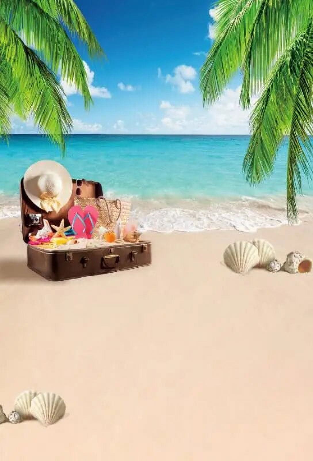 Laeacco Summer Tropical Seaside Beach Photo Backdrop Dusk Sand Castle ...