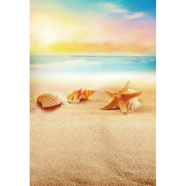 Laeacco Summer Tropical Seaside Beach Photo Backdrop Dusk Sand Castle ...