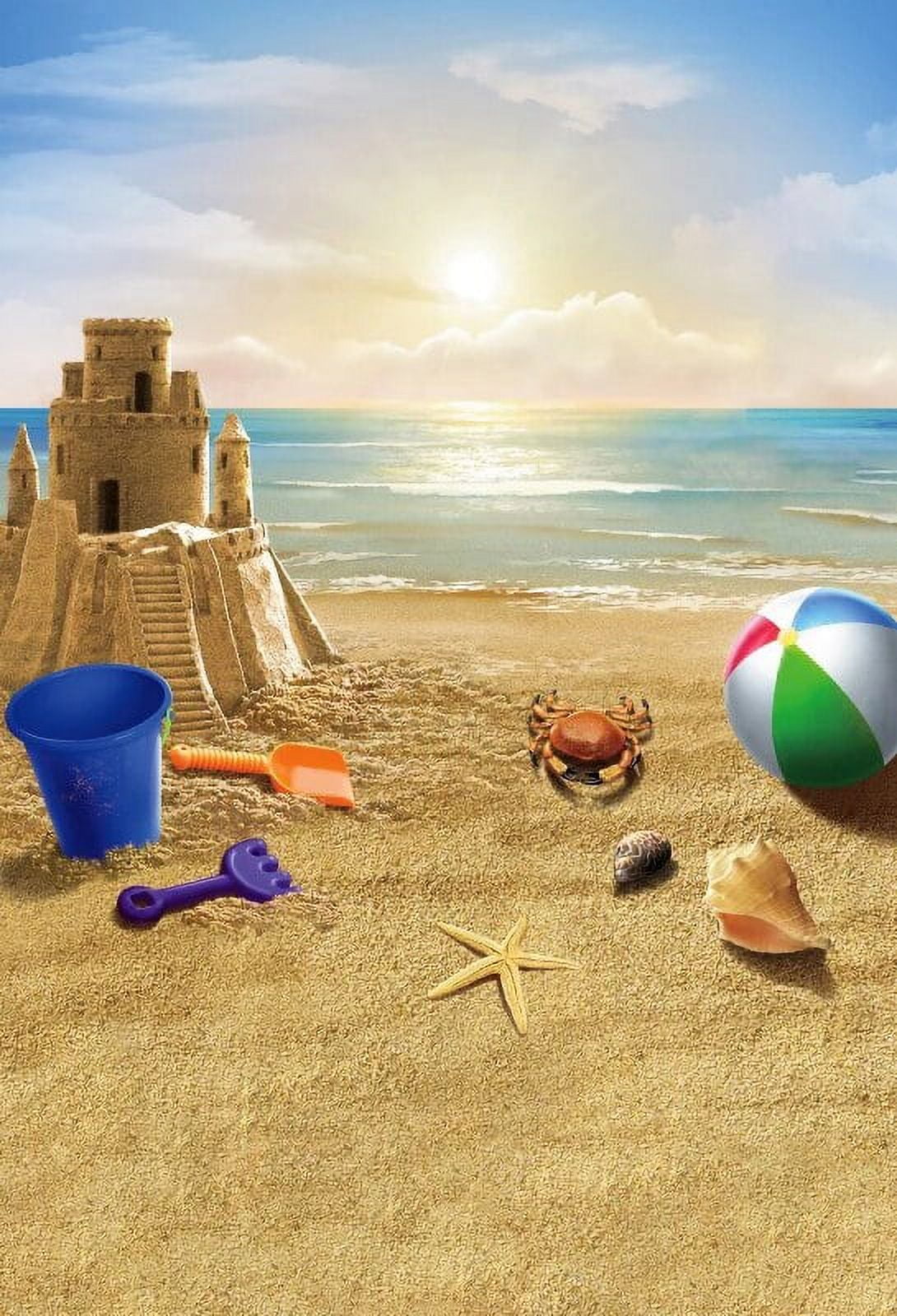 Laeacco Summer Tropical Seaside Beach Photo Backdrop Dusk Sand Castle ...