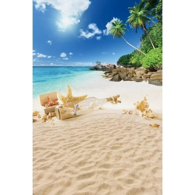 Laeacco Summer Tropical Seaside Beach Photo Backdrop Dusk Sand Castle ...