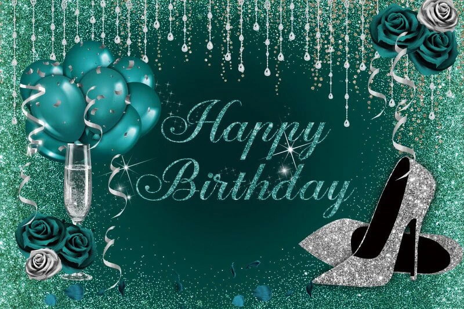 Laeacco Turquoise Happy Birthday Photocall Backdrop ShinyHigh Heels ...