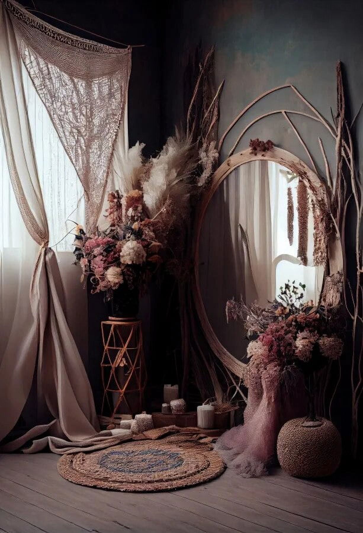 Laeacco Vintage Interior Window Flowers Oil Painting Style Photography ...