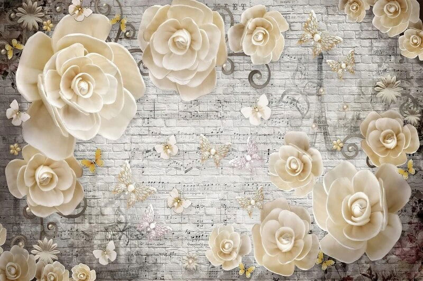 Laeacco White Brick Wall Note Graffiti Flower Butterfly Background ...