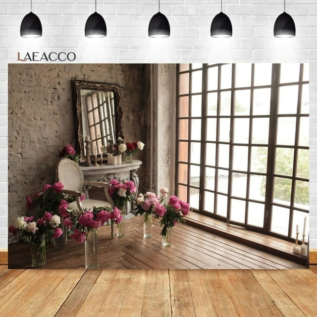 Laeacco White Chic House Room Interior French Window Scenery Green ...