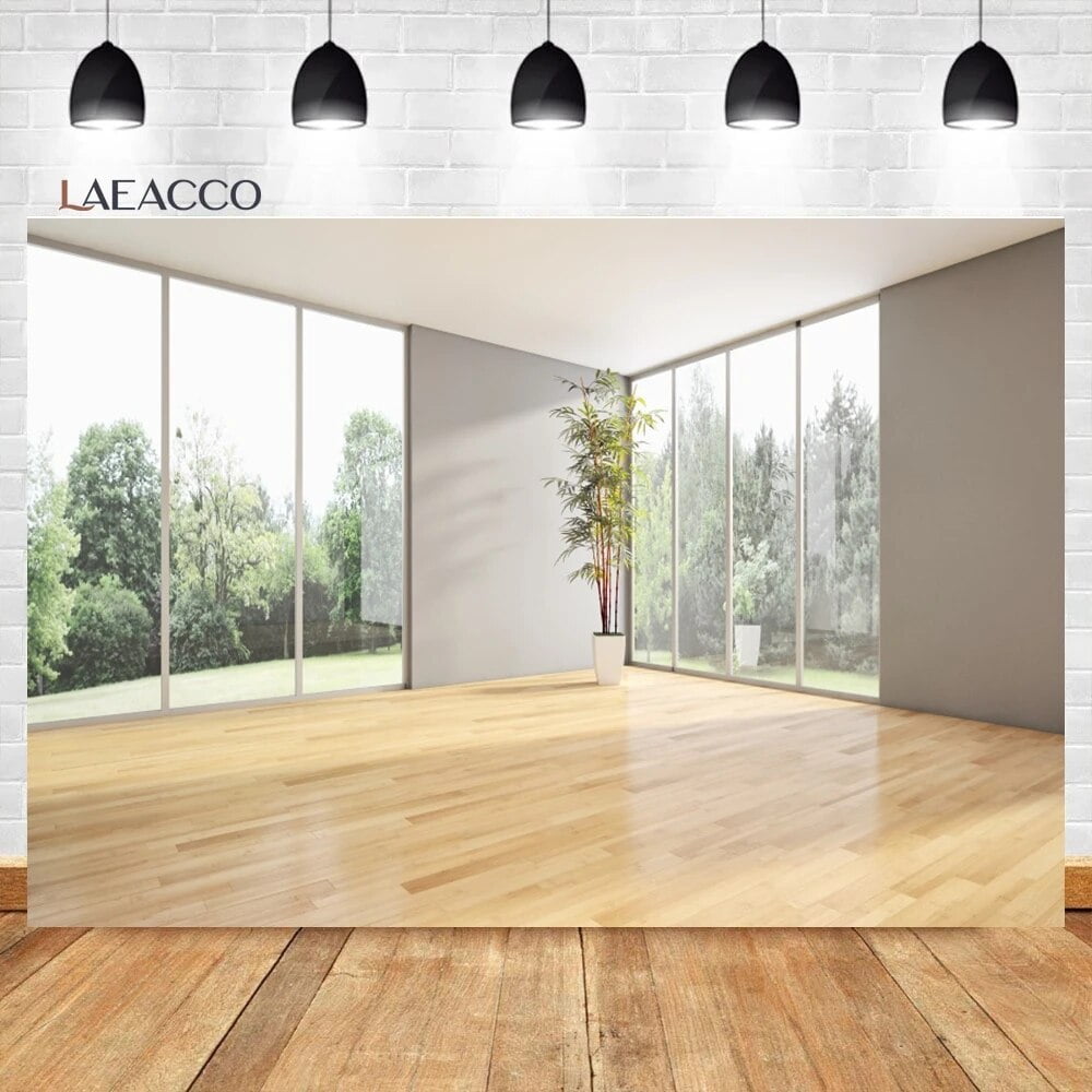 Laeacco White Chic House Room Interior French Window Scenery Green ...