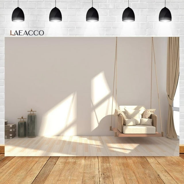 Laeacco White Chic House Room Interior French Window Scenery Green ...