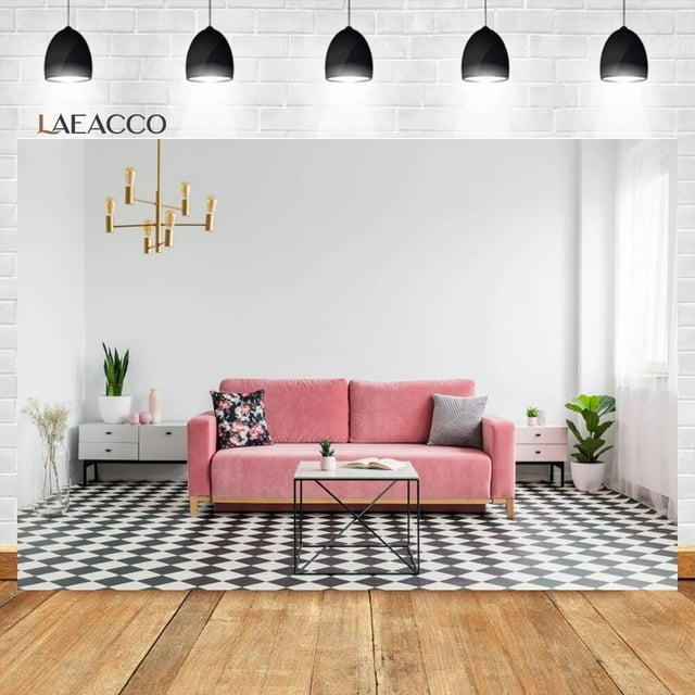 Laeacco White Chic House Room Interior French Window Scenery Green ...