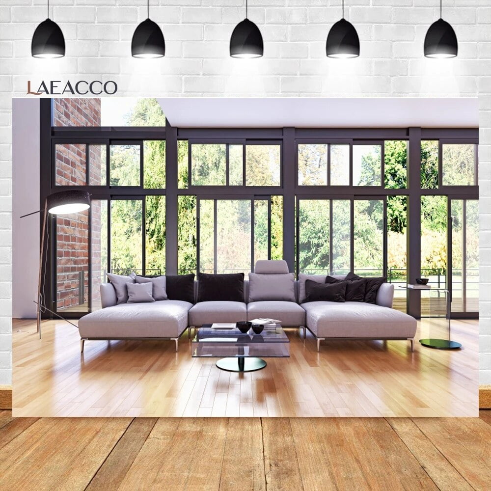 Laeacco White Chic House Room Interior French Window Scenery Green ...