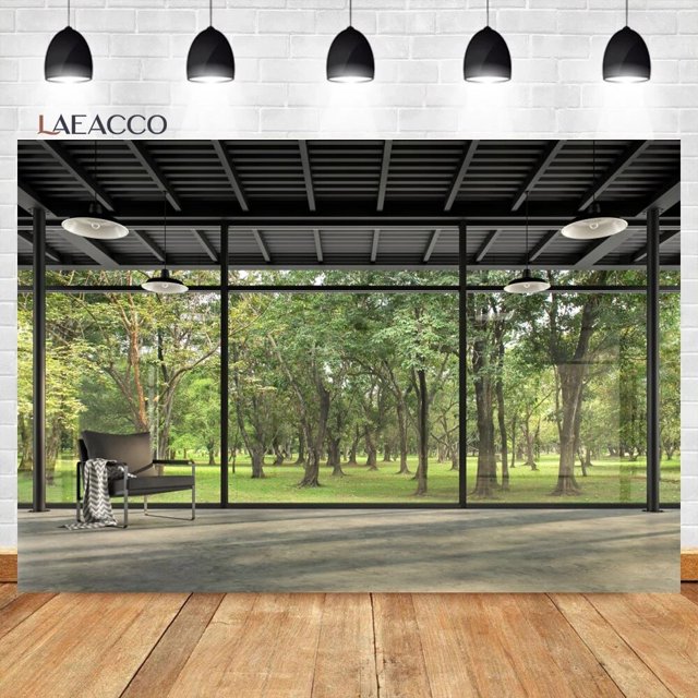 Laeacco White Chic House Room Interior French Window Scenery Green ...