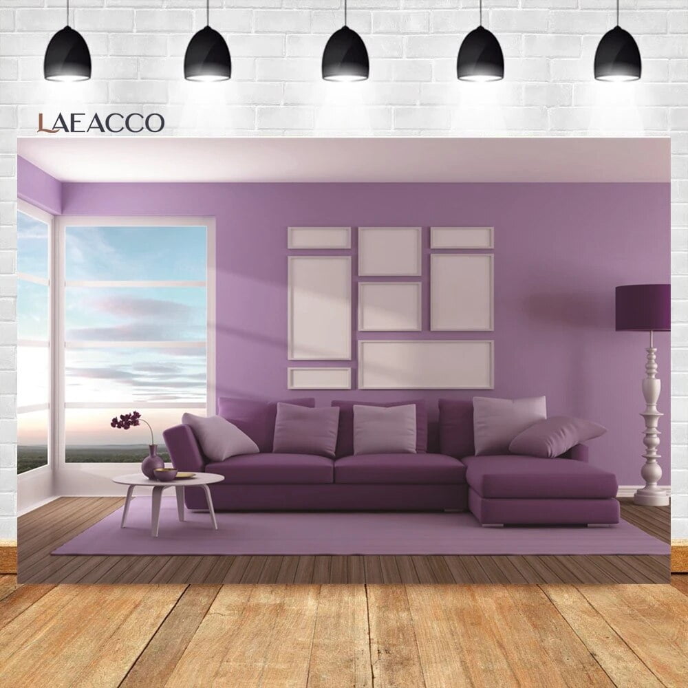 Laeacco White Chic House Room Interior French Window Scenery Green ...