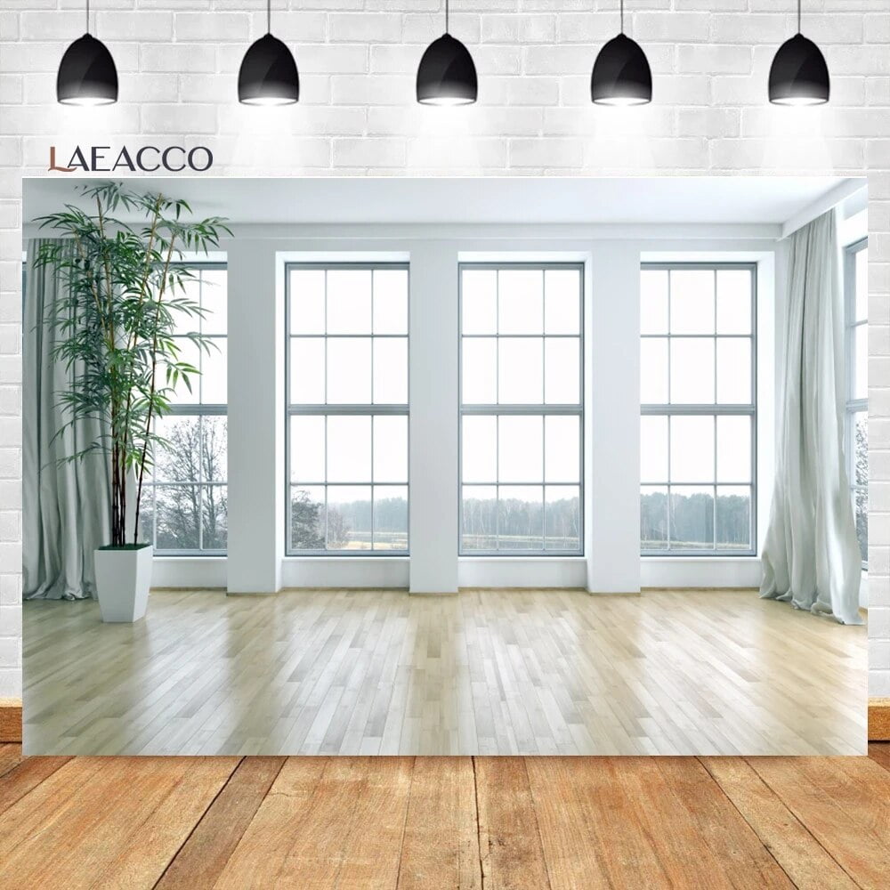 Laeacco White Chic House Room Interior French Window Scenery Green ...