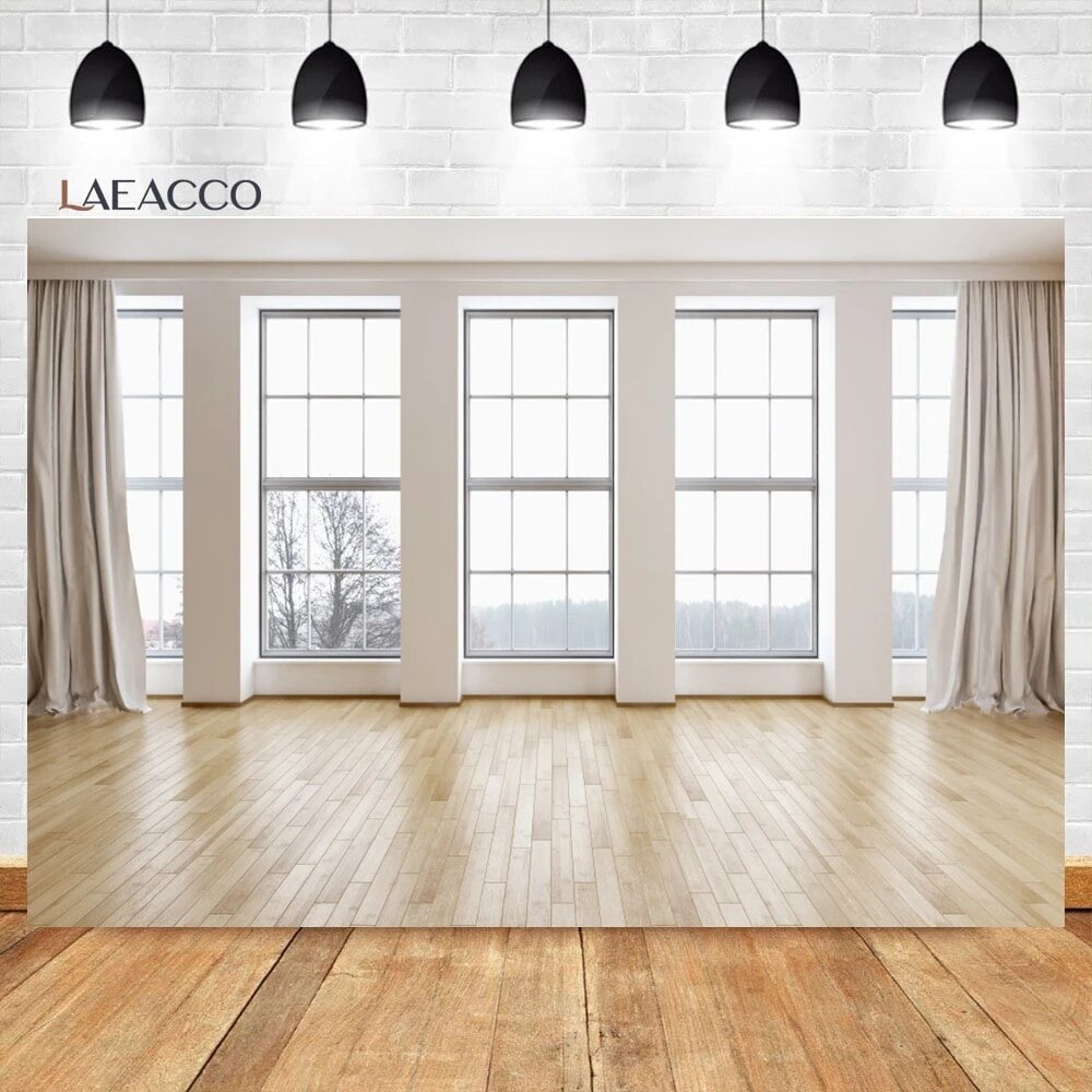 Laeacco White Chic House Room Interior French Window Scenery Green ...