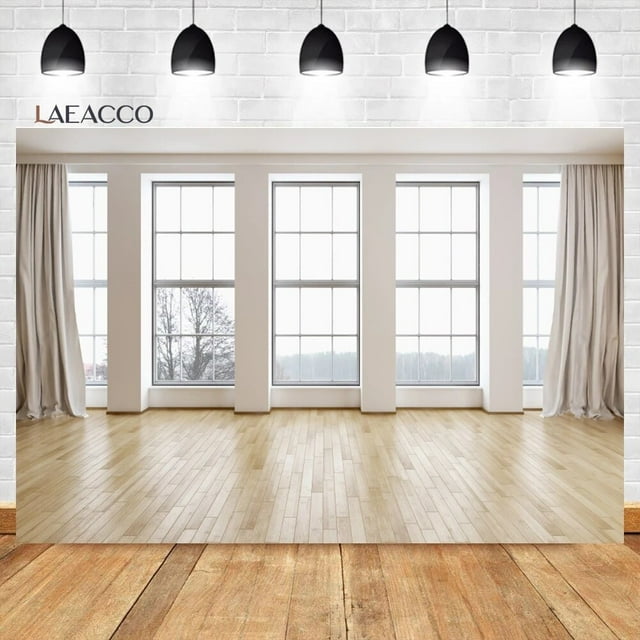 Laeacco White Chic House Room Interior French Window Scenery Green ...