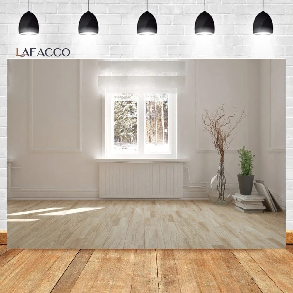 Laeacco White Chic House Room Interior French Window Scenery Green ...