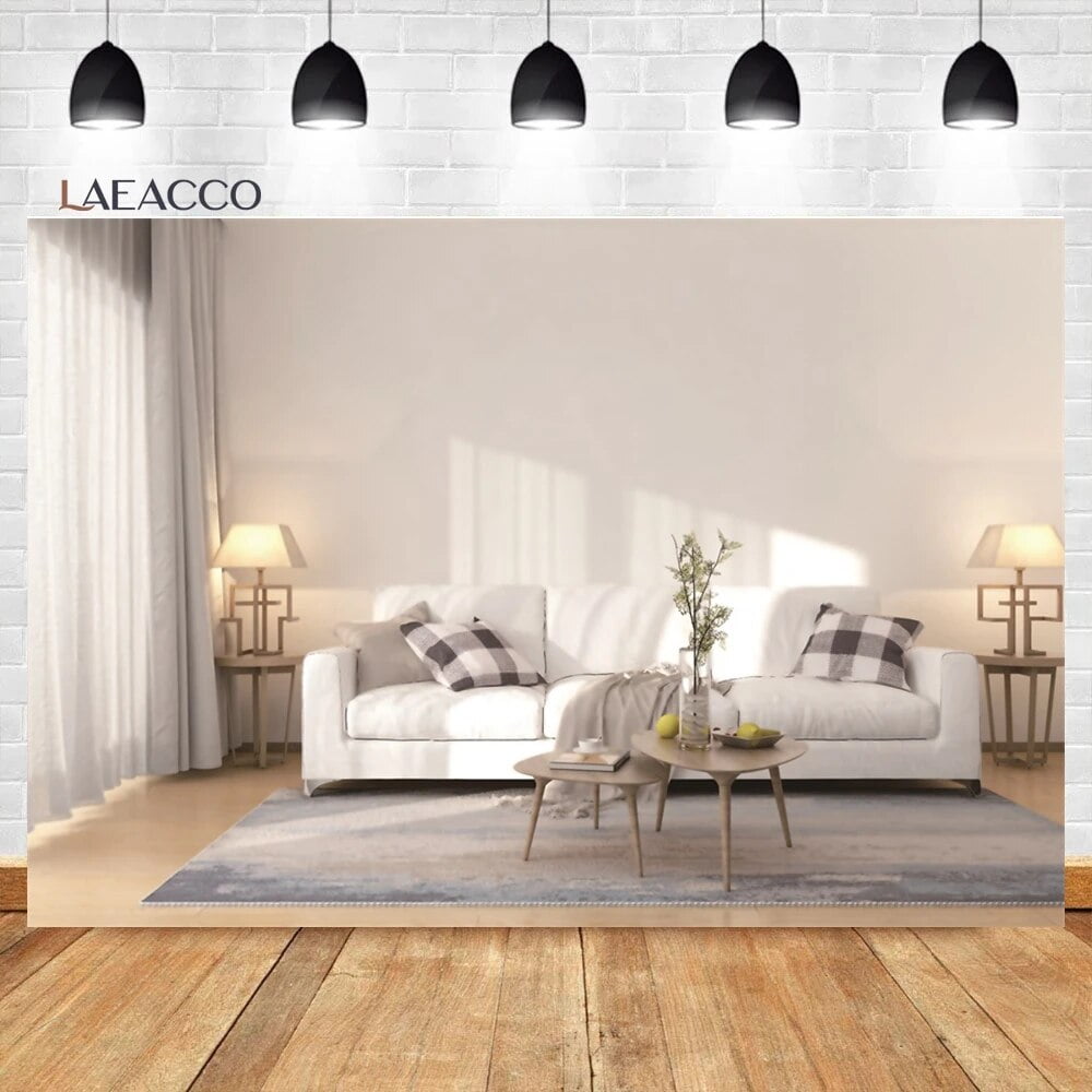 Laeacco White Chic House Room Interior French Window Scenery Green ...