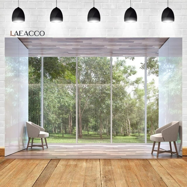 Laeacco White Chic House Room Interior French Window Scenery Green ...