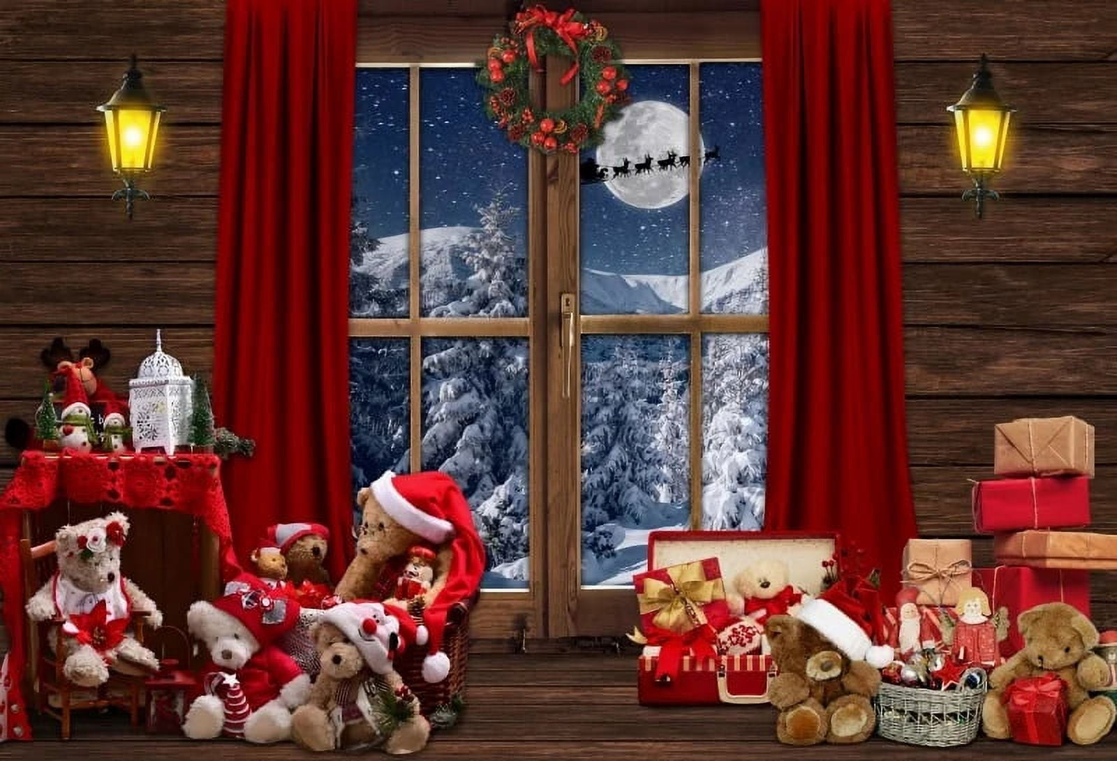 Laeacco Winter Christmas Window Scene Backdrop Snow Forest Pink ...