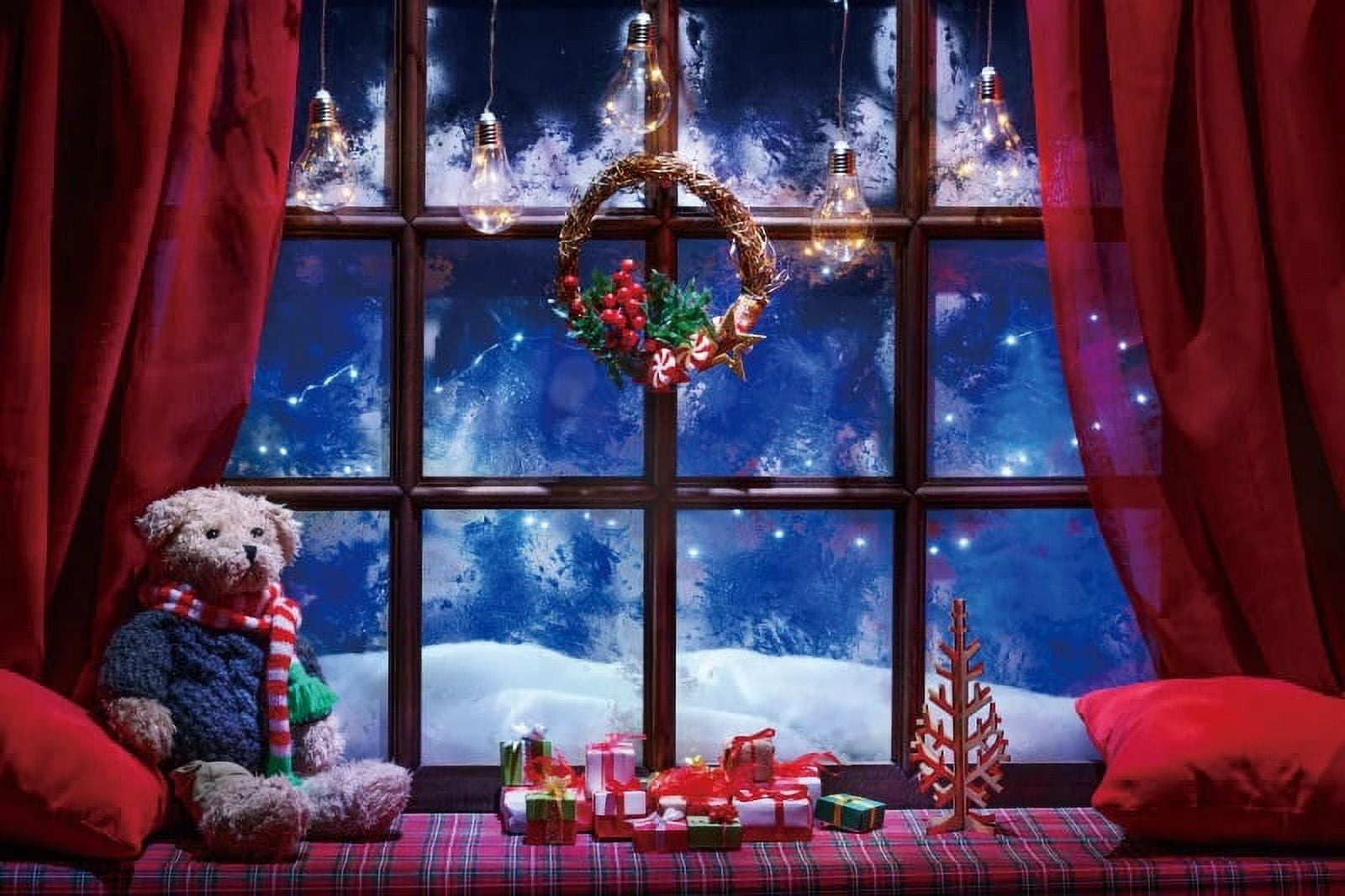 Laeacco Winter Christmas Window Scene Backdrop Snow Forest Pink ...
