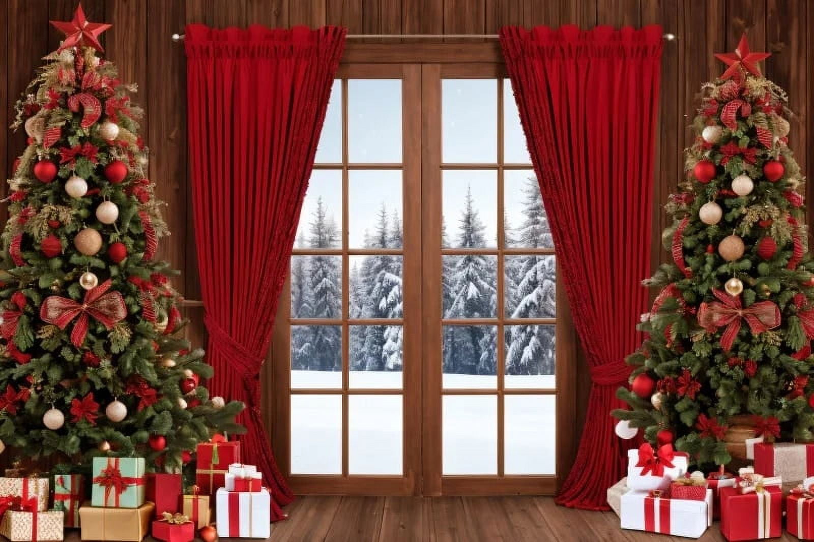 Laeacco Winter Christmas Window Scene Backdrop Snow Forest Pink ...