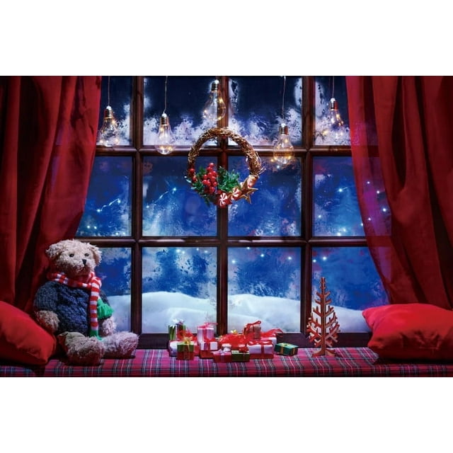 Laeacco Winter Christmas Window Scene Backdrop Snow Forest Pink ...
