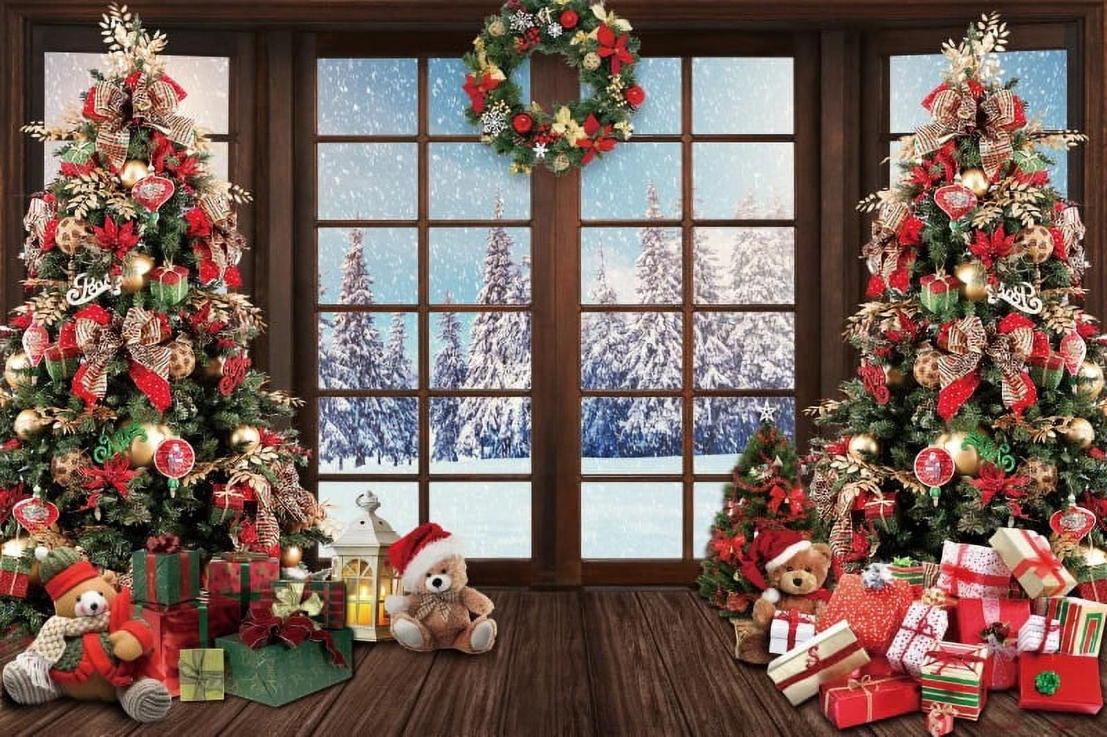 Laeacco Winter Christmas Window Scene Backdrop Snow Forest Pink ...