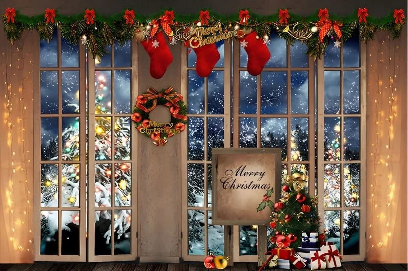 Laeacco Winter Christmas Window Scene Backdrop Snow Forest Pink ...