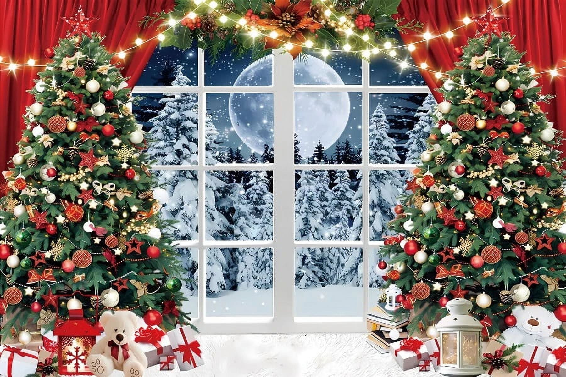 Laeacco Winter Christmas Window Scene Backdrop Snow Forest Pink ...