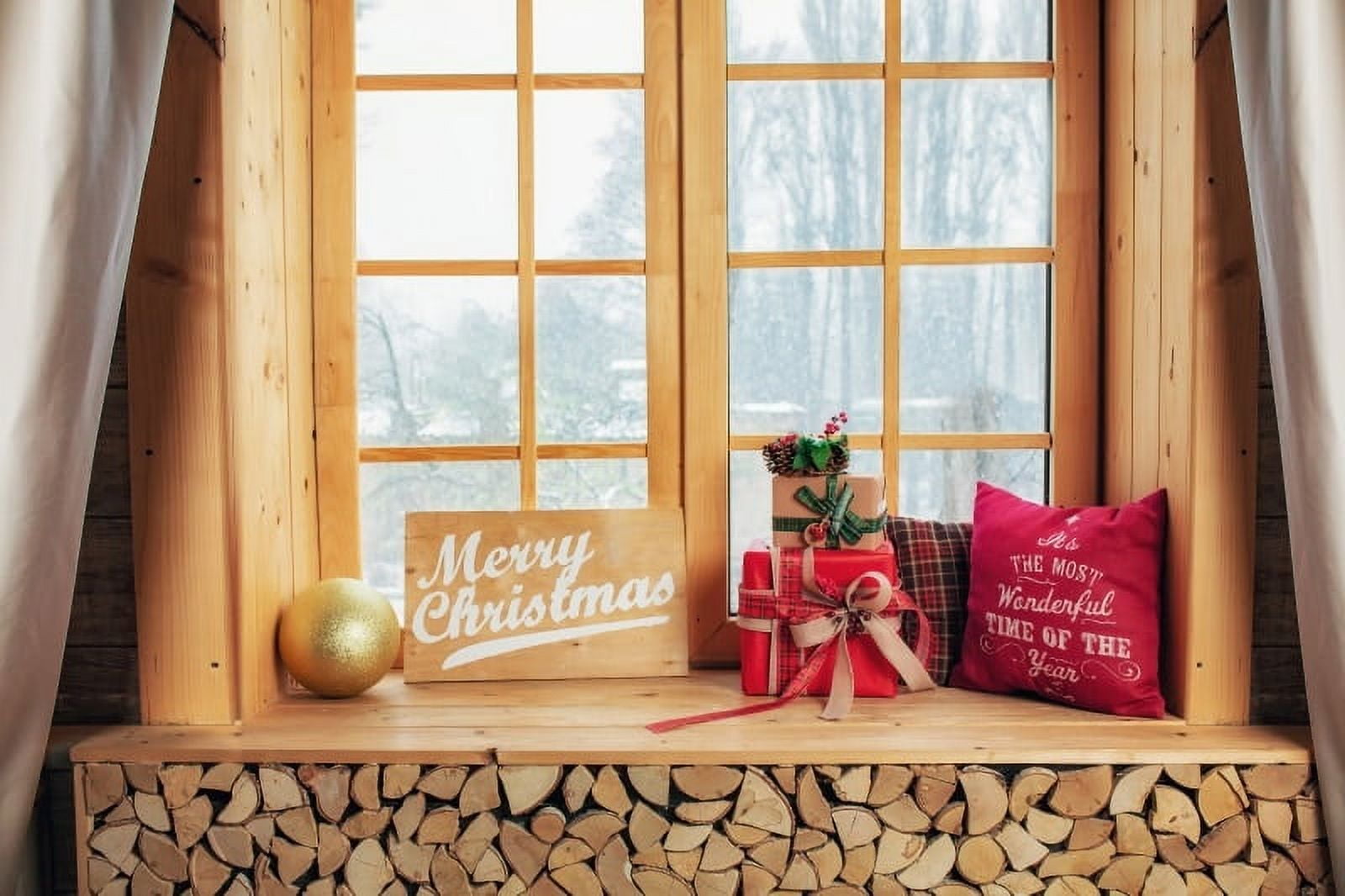 Laeacco Winter Christmas Window Scene Backdrop Snow Forest Pink ...