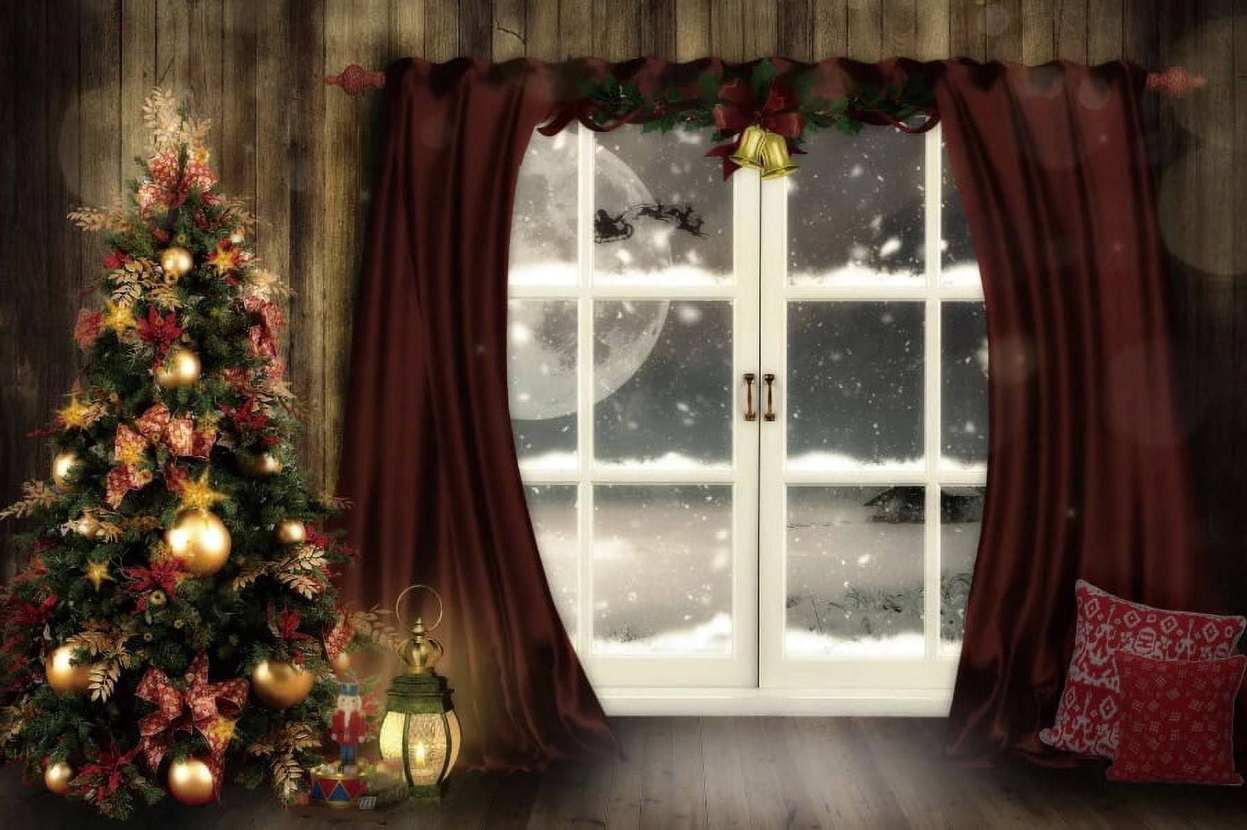 Laeacco Winter Christmas Window Scene Backdrop Snow Forest Pink ...