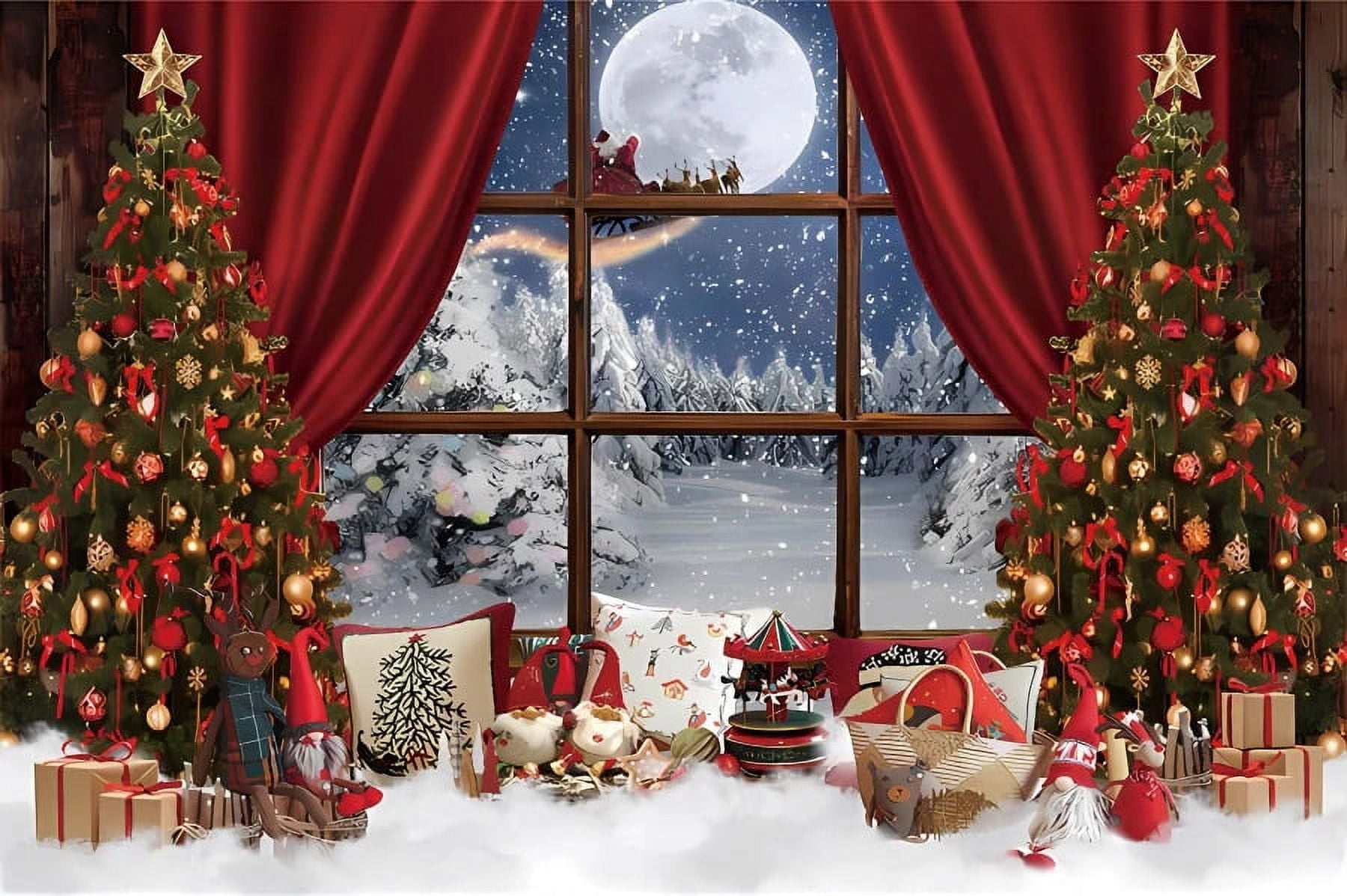 Laeacco Winter Christmas Window Scene Backdrop Snow Forest Pink ...