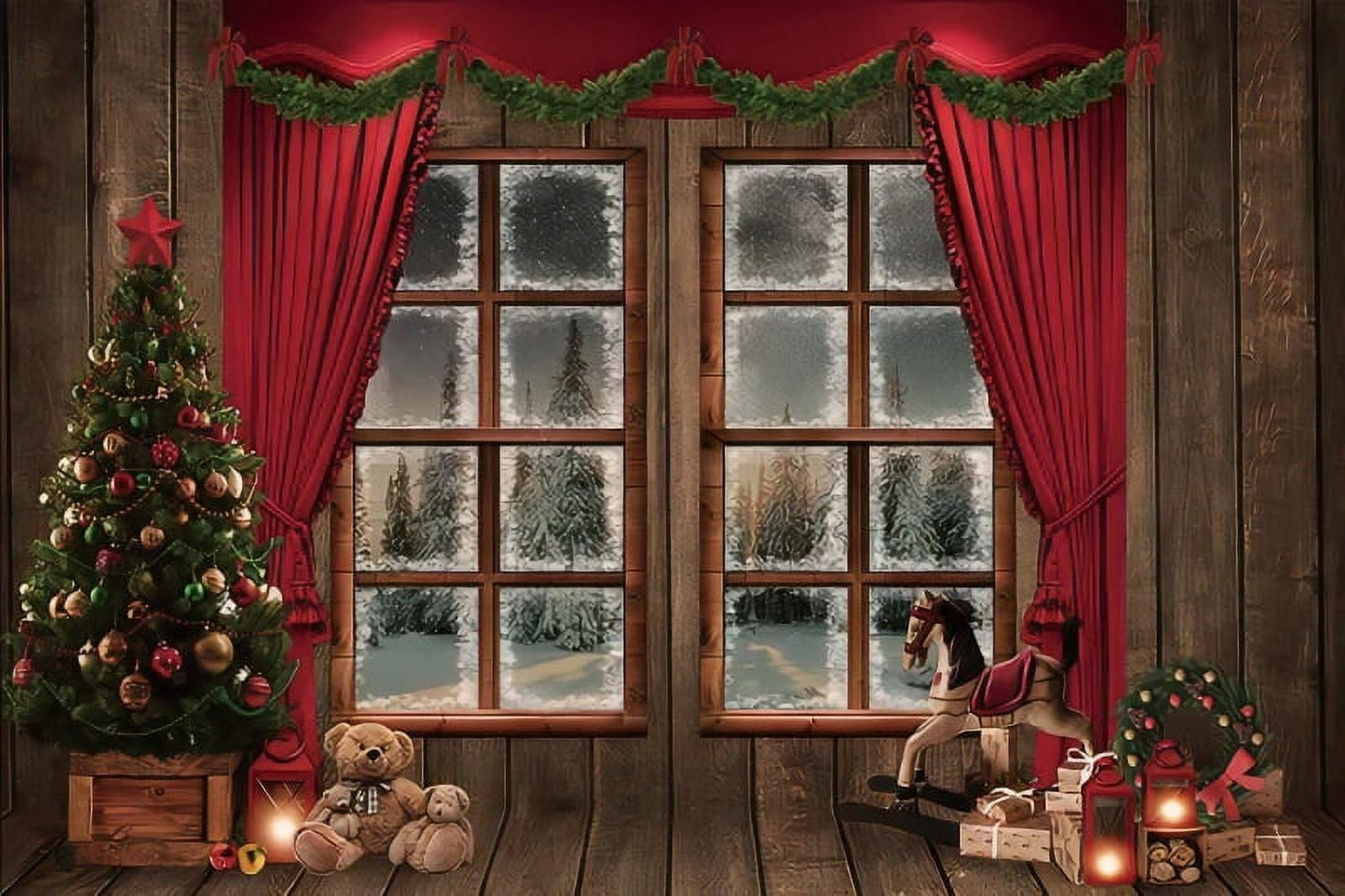 Laeacco Winter Christmas Window Scene Backdrop Snow Forest Pink ...