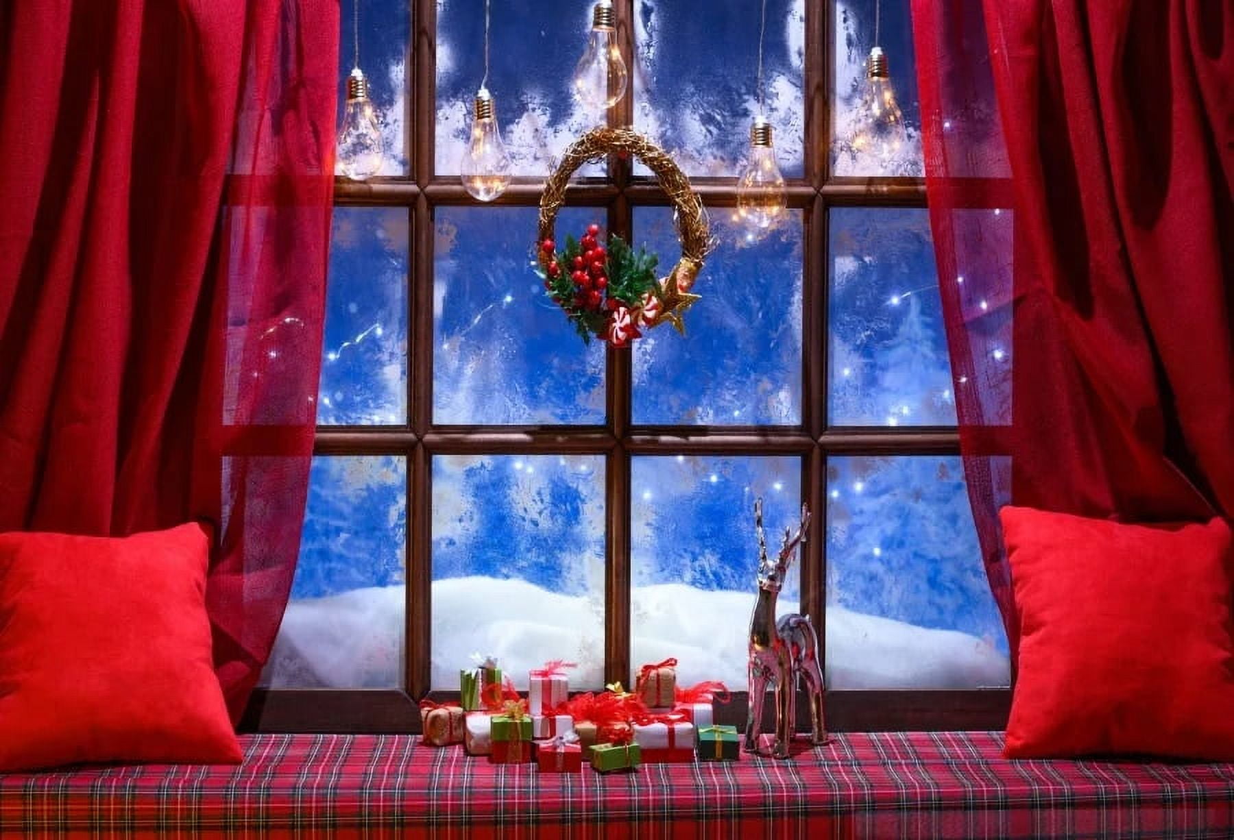 Laeacco Winter Christmas Window Scene Backdrop Snow Forest Pink ...