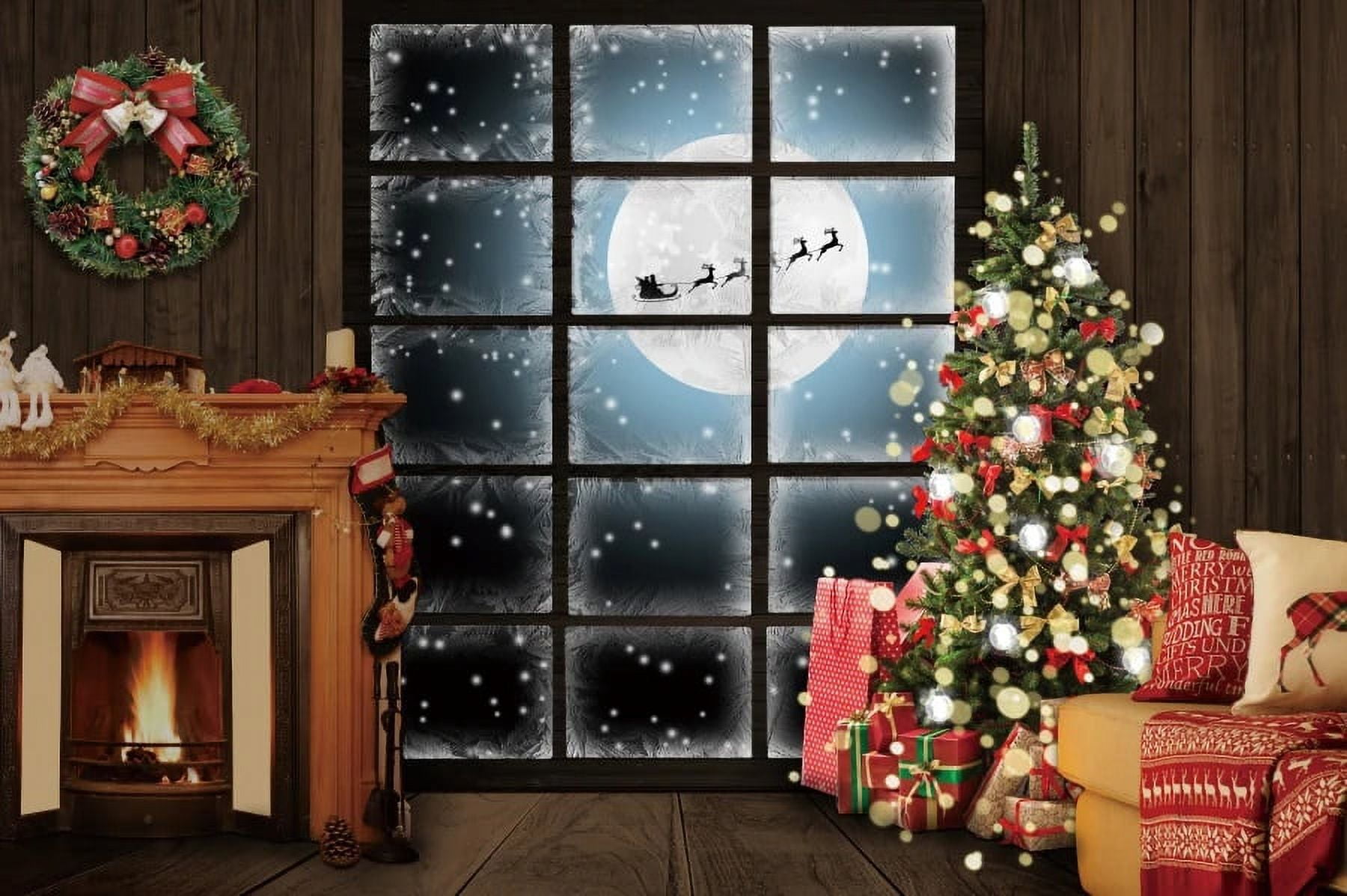 Laeacco Winter Christmas Window Scene Backdrop Snow Forest Pink ...