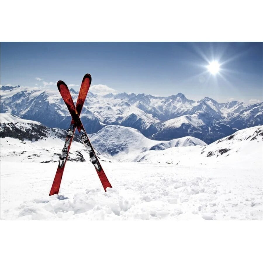 Laeacco Winter Snow Mountain Ski Slate Sunny Day Holiday Party Scenic ...