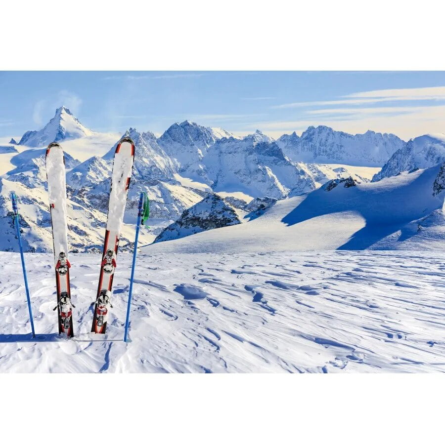 Laeacco Winter Snow Mountain Ski Slate Sunny Day Holiday Party Scenic ...