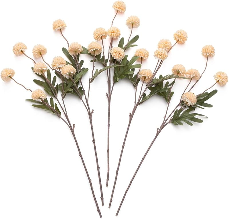 Laelfe Artificial Kiku Flower White - 5 Pcs Fake Pompon Mums Silk Small ...
