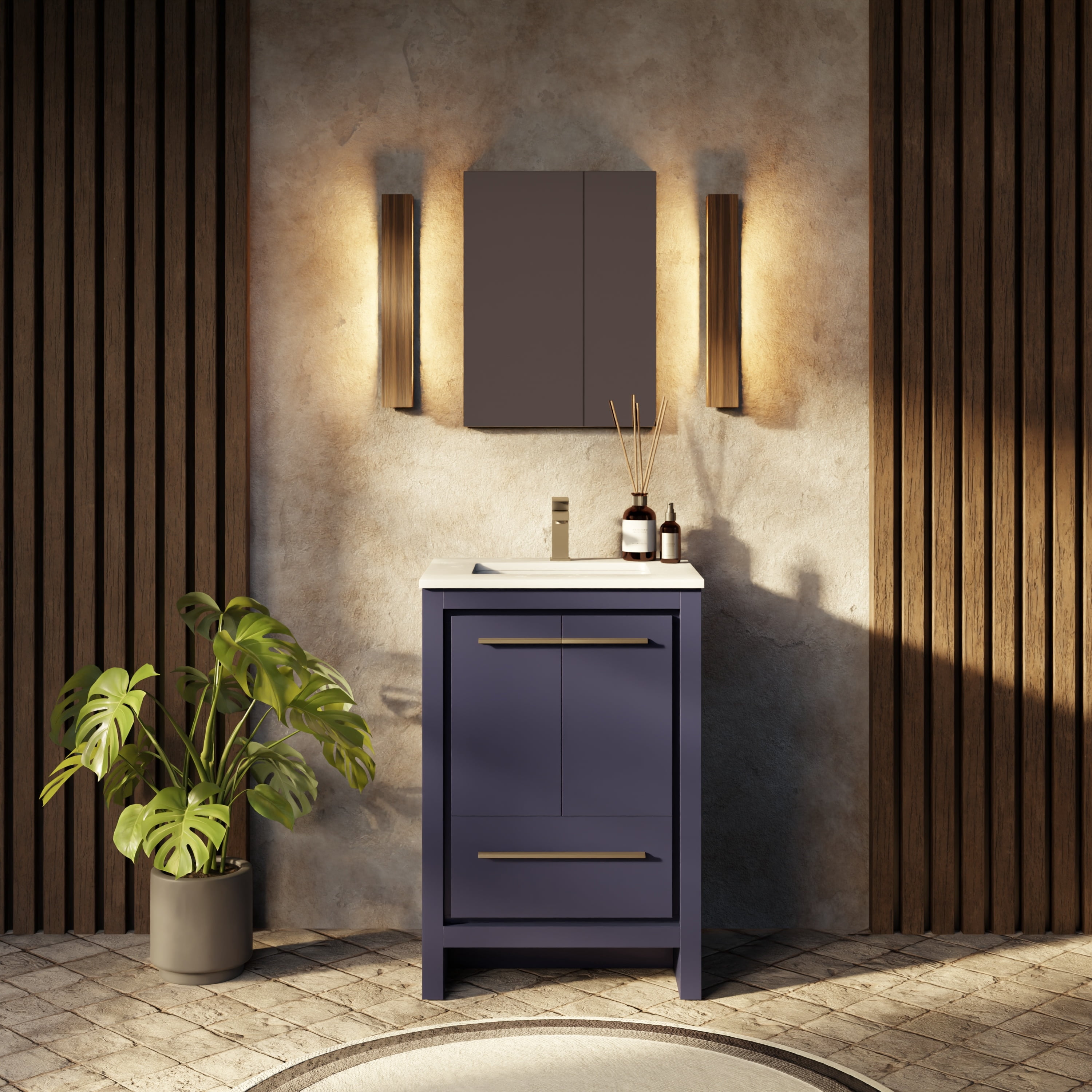 Lafarre 24 in W Navy Blue Bath Vanity, Cultured Marble Top and Gun ...