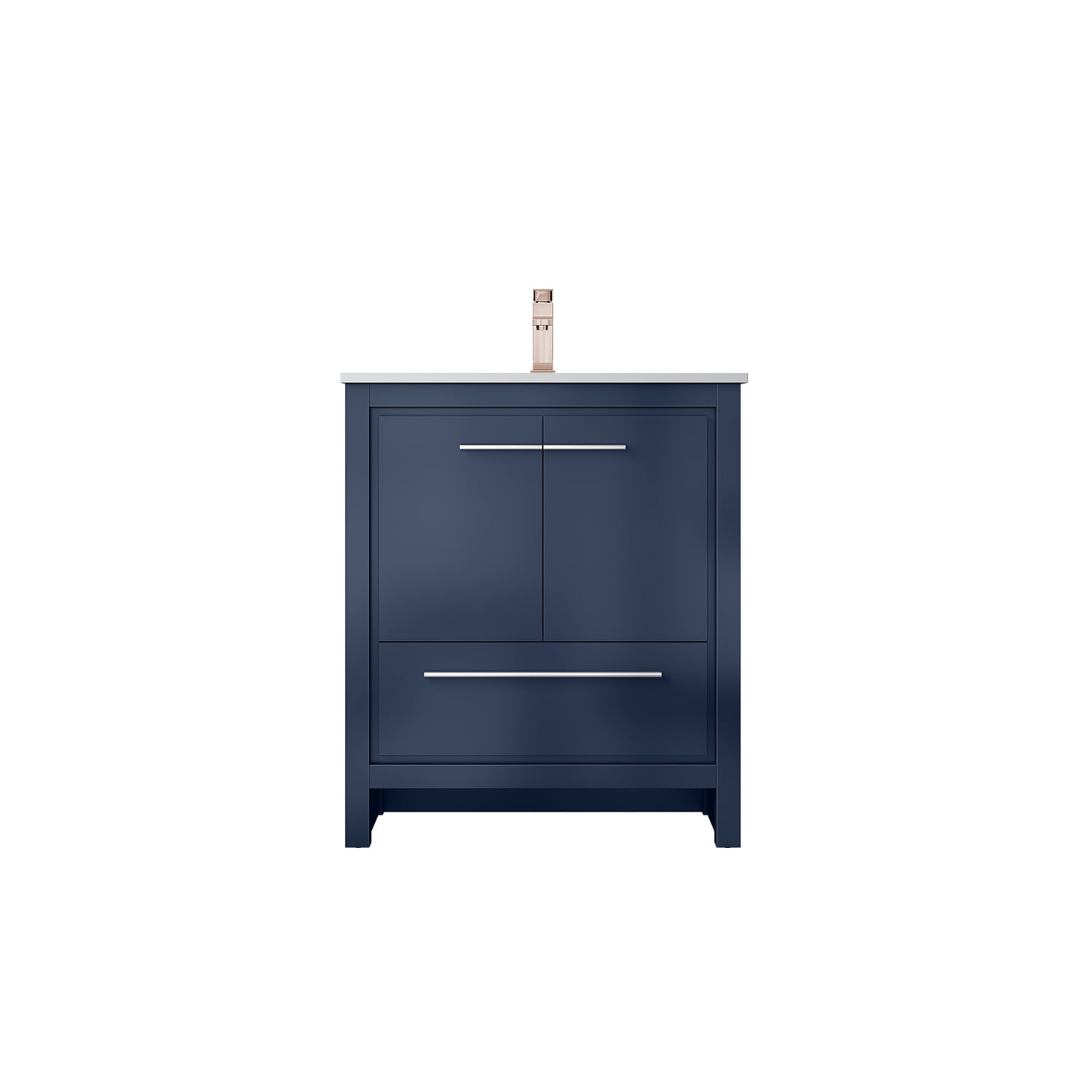 Lafarre 30 in W Navy Blue Bath Vanity, Cultured Marble Top and Rose ...