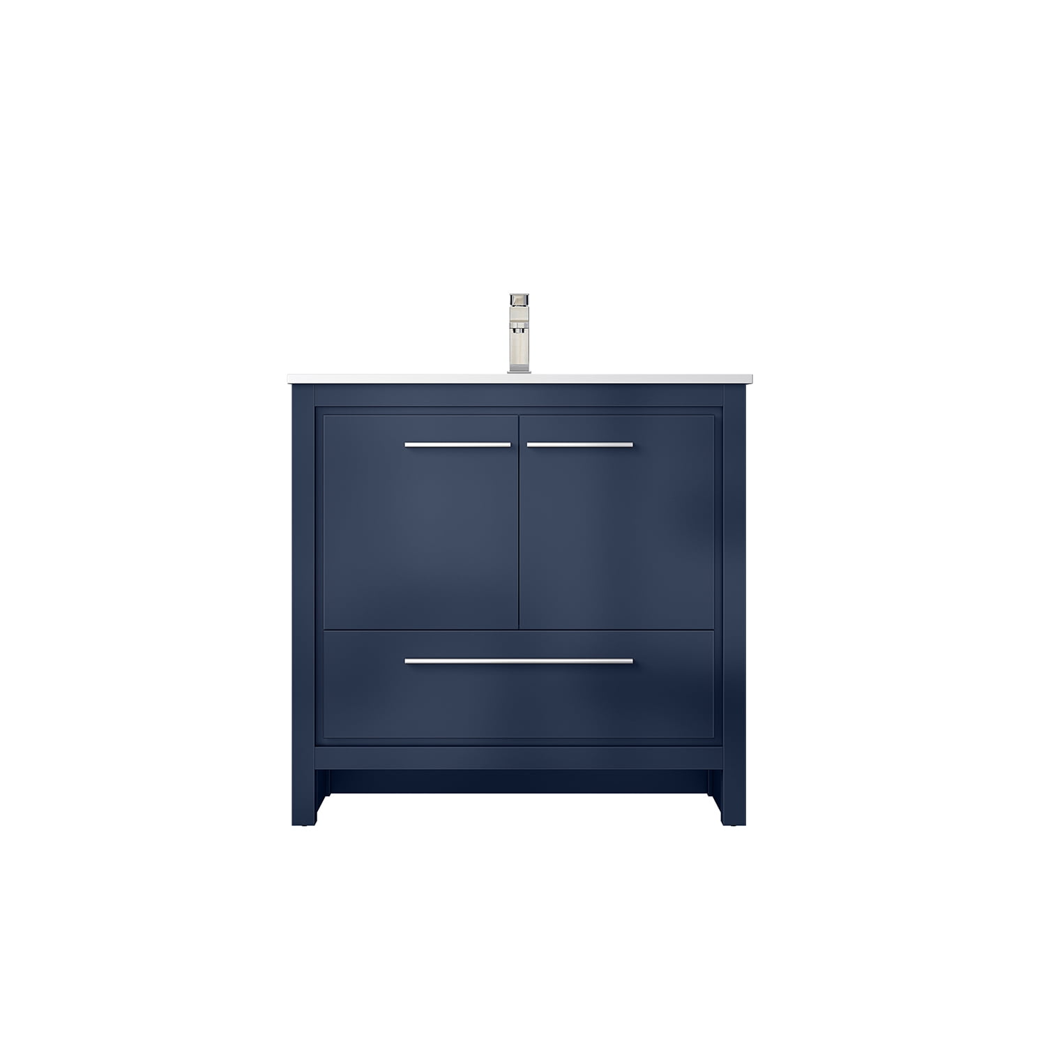 Lafarre 36 in W Navy Blue Bath Vanity, White Quartz Top and Brushed ...