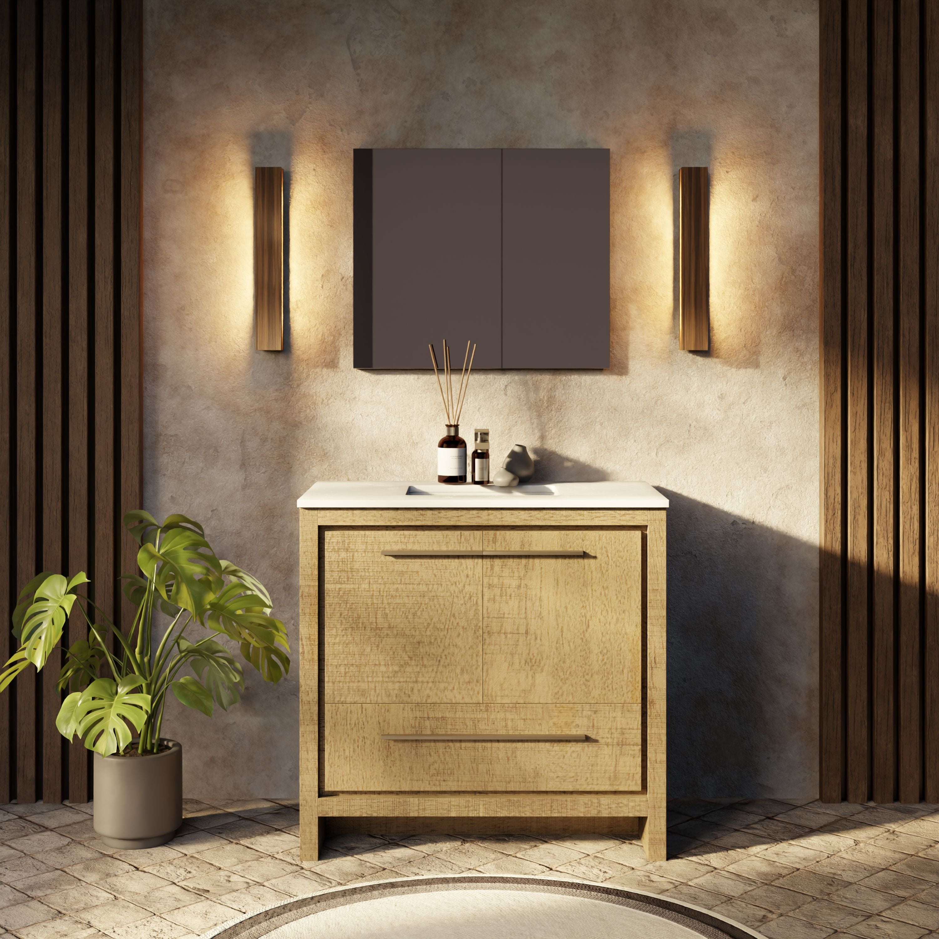 Lafarre 36 in W Rustic Acacia Vanity, Cultured Marble Top, Faucet Set ...