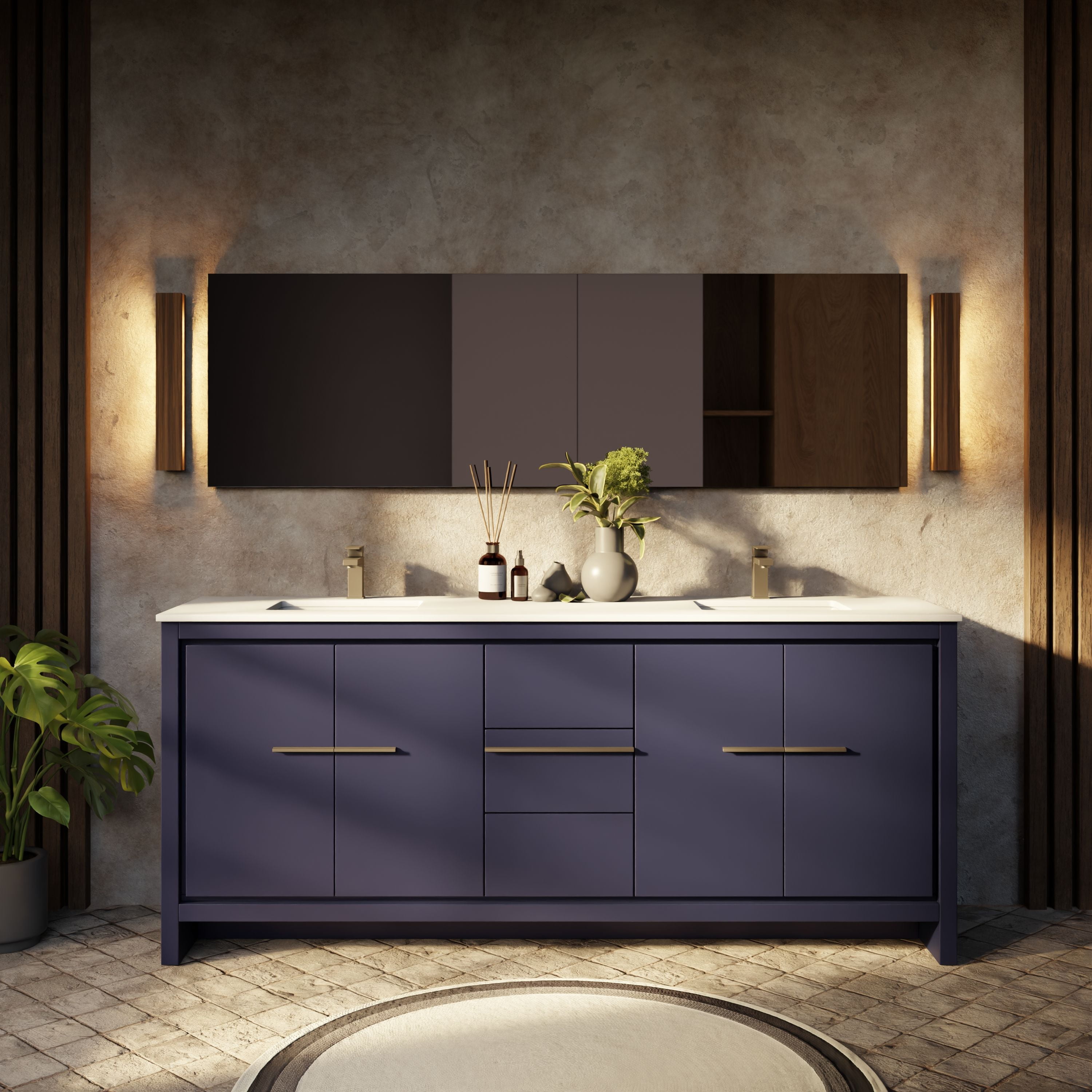 Lafarre 80 in W Navy Blue Double Bath Vanity, Cultured Marble Top and ...